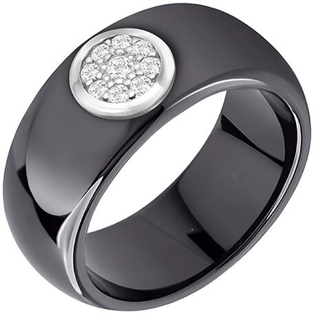 Кольцо, серебро, 925 проба, керамика, фианит