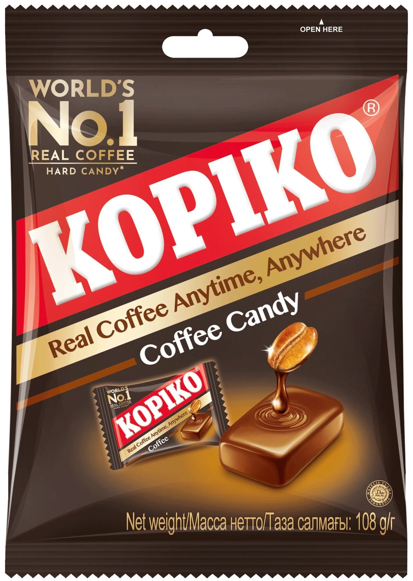 Кофейные леденцы Kopiko Coffee Candy, пакет 108 грамм, 1 упак