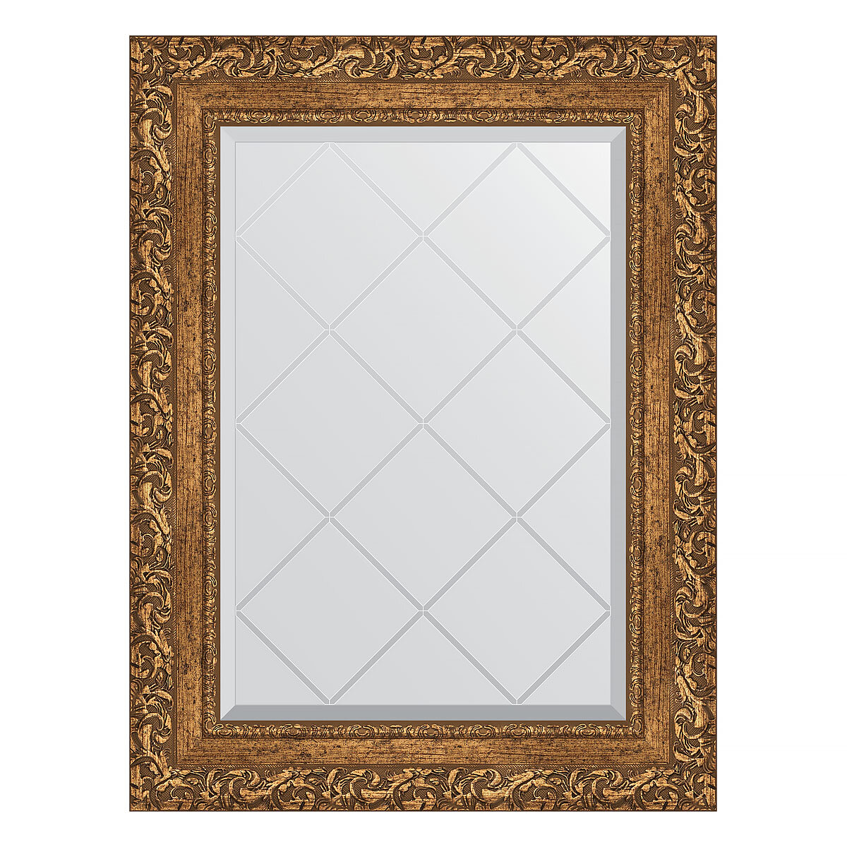 Зеркало настенное с гравировкой EVOFORM в багетной раме виньетка бронзовая, 55х72 см, для гостиной, прихожей, спальни и ванной комнаты, BY 4013