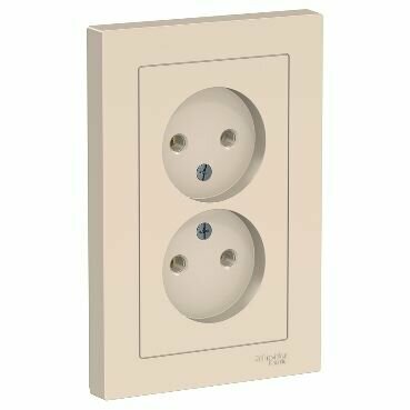 Розетка двойная Schneider Electric AtlasDesign, без заземления, без шторок, бежевый