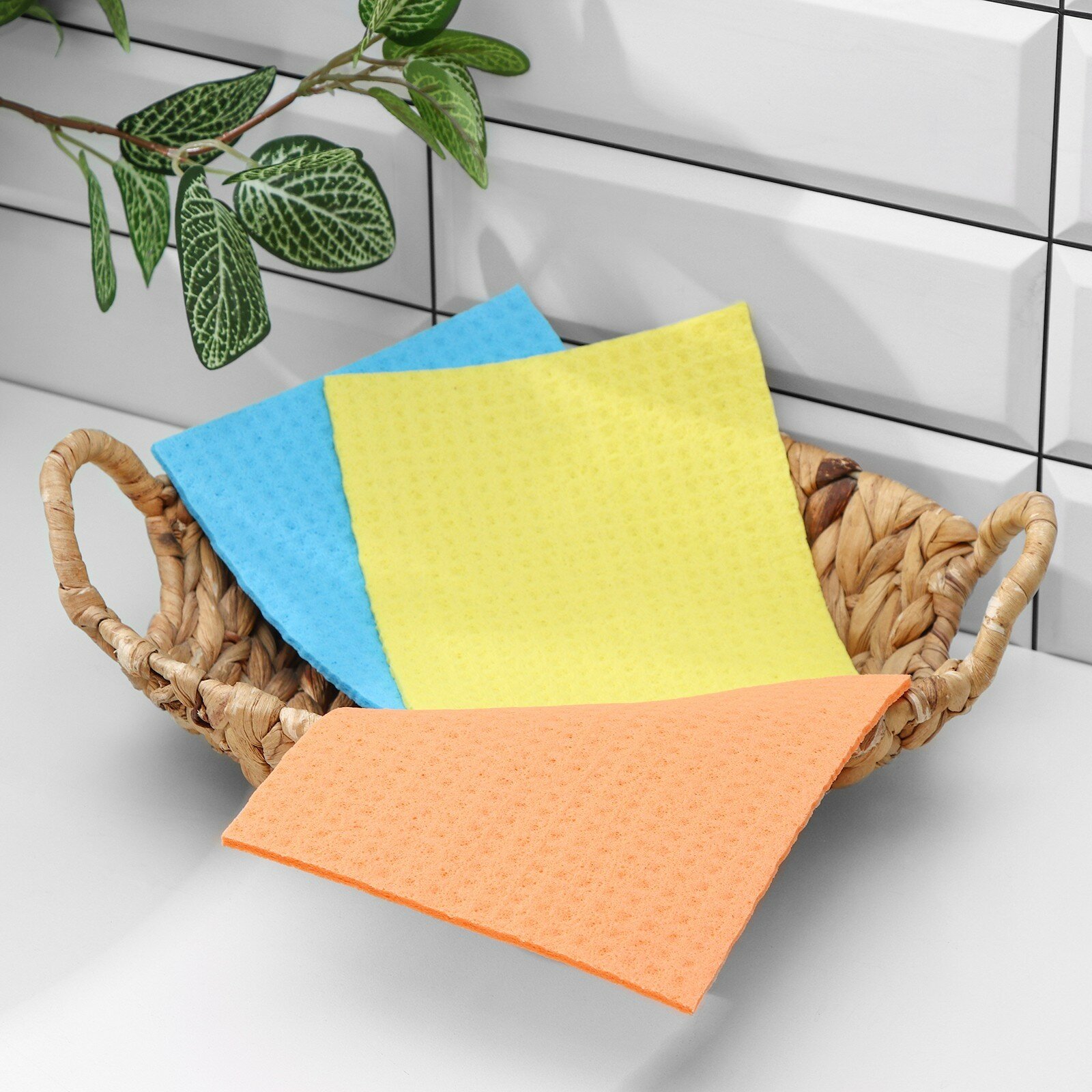 Салфетки из целлюлозы губчатые Доляна, тряпки для уборки, 15×17 см, 3 шт, 9197612 2 упаковки