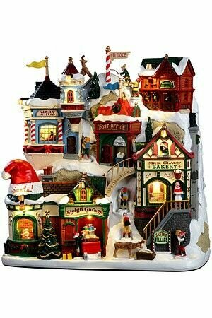 Фасад 'Деревня Санты', подсветка, 26х26 см, батарейки, LEMAX 25925-lemax