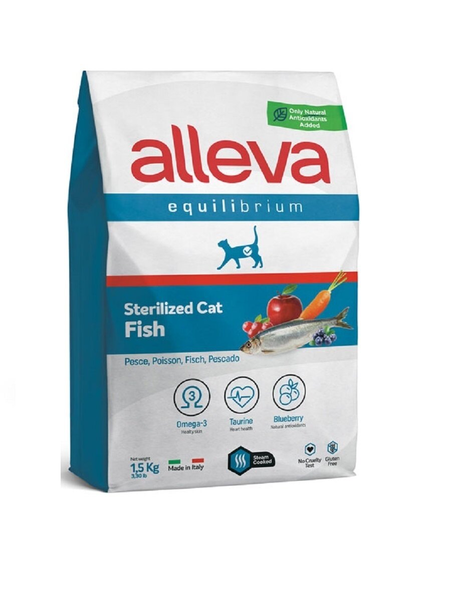 ALLEVA EQUILIBRIUM Корм сухой для кастрированных котов и стерилизованных кошек с рыбой 1,5 кг
