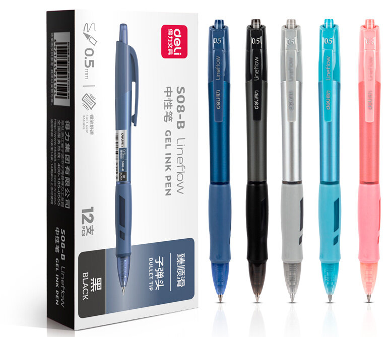 Ручка гелев. автоматическая Deli S08-B-BK ассорти черн. черн. линия 0.5мм резин. манжета