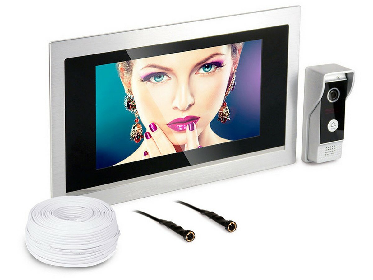 Комплект HD видеодомофон и две миниатюрные видеокамеры (HDcom-101AHD и 2 х KDM-5405B) - HD домофон в дверь