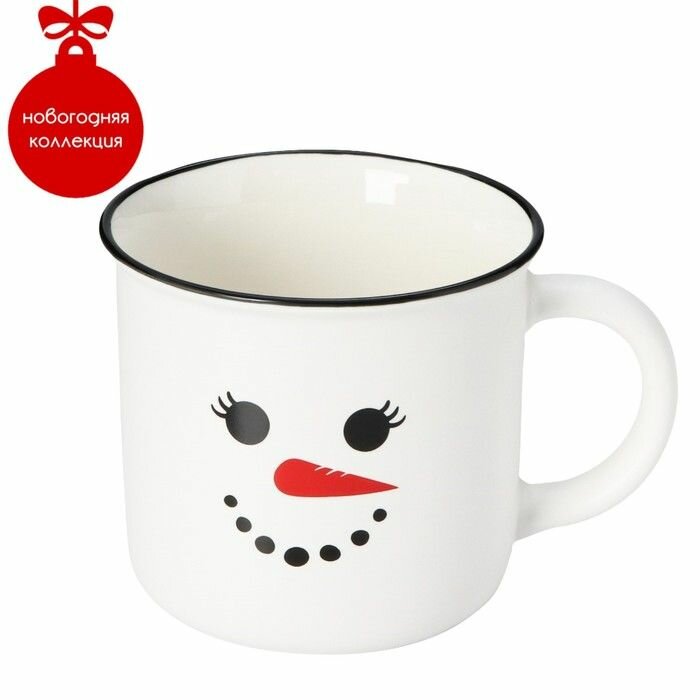 Кружка фарфоровая Доляна Новый год. Снеговик , 380 мл, цвет белый