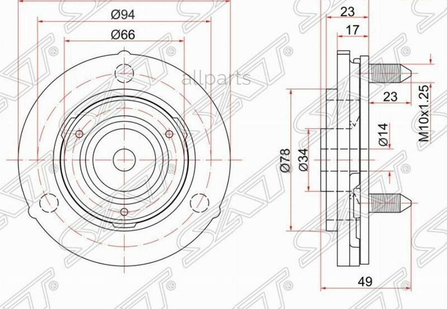 SAT ST-48609-35030 Опора передней стойки Toyota Land Cruiser Prado (J90) 96-02 / Hilux Surf 95-00 (Спереди)