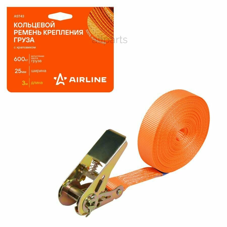 AIRLINE AST43 Ремень крепления груза с храповиком кольцевой 600 кг 3 м (AST43)