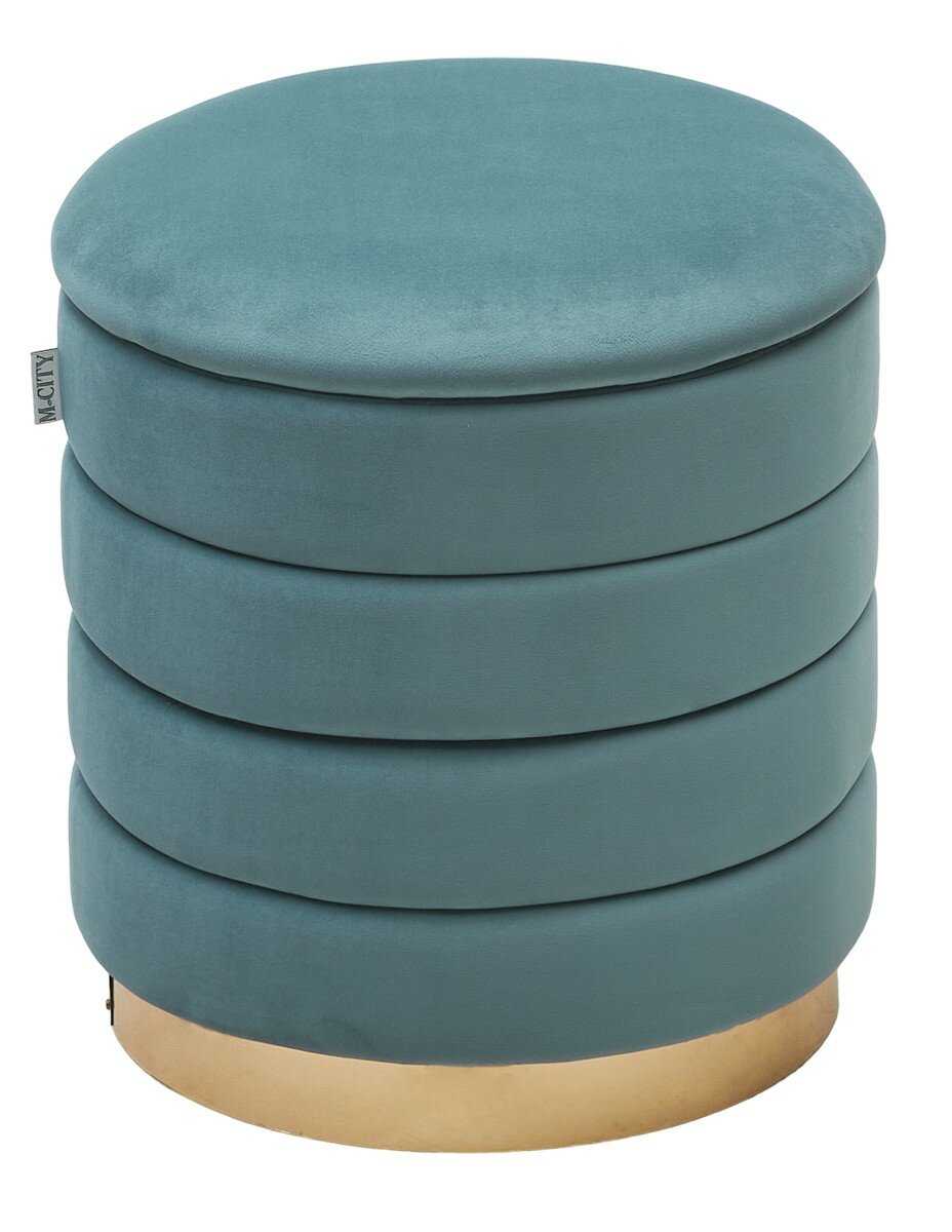 Пуф для гостиной фред M CITY голубой, золотой, велюр, дерево, мягкое сиденье, без подлокотников