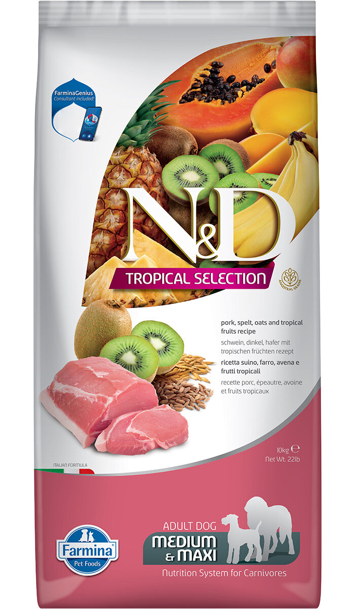 FARMINA DOG N&D TROPICAL ADULT MED&MAXI PORK низкоз соб сред и круп свинина, овес, спельта, фрукты 10 кг