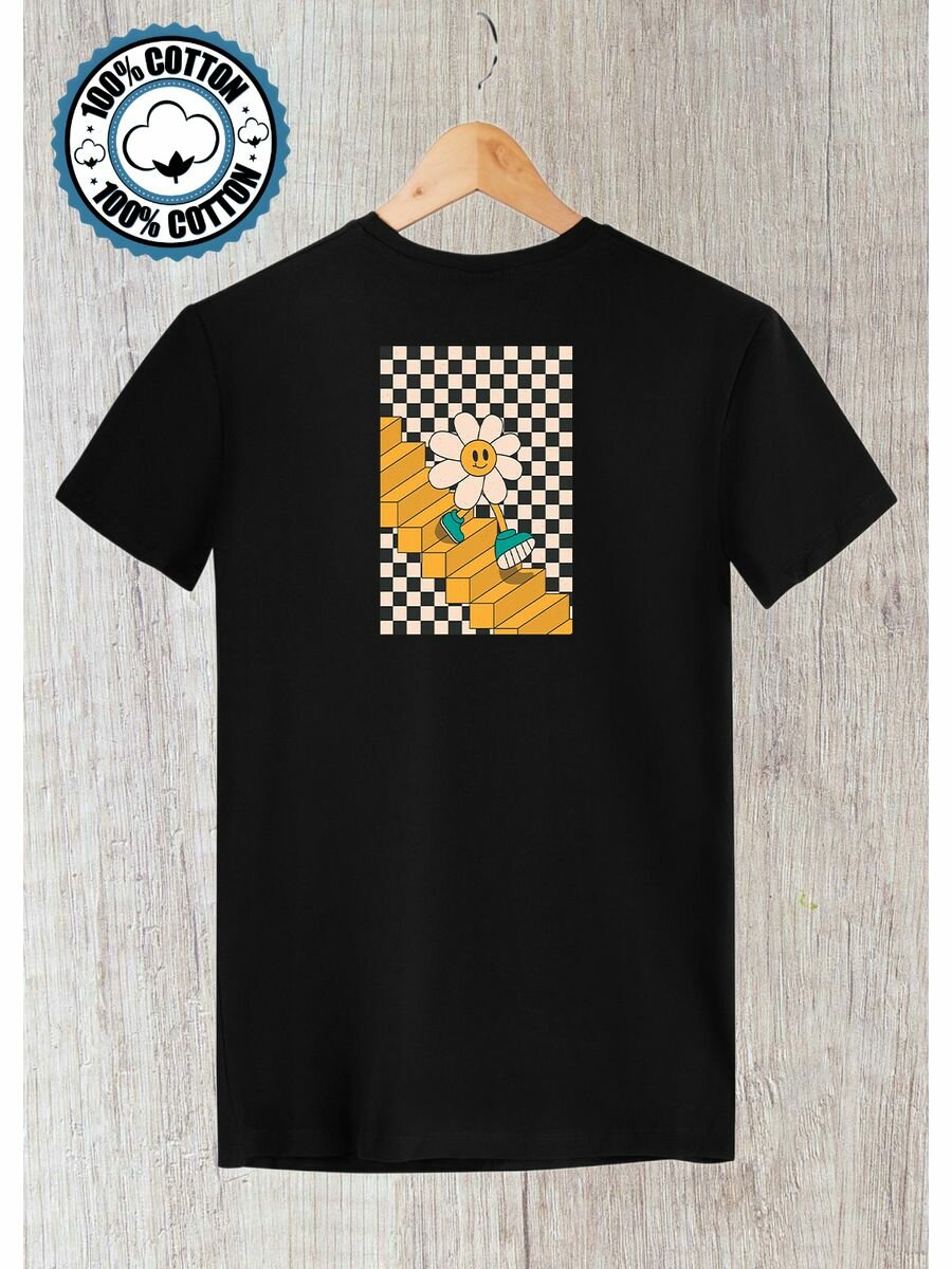 Футболка ромашка спускается по порожкам