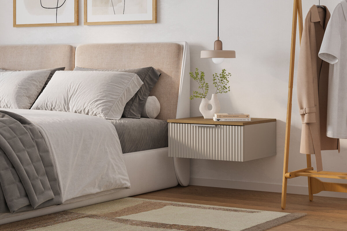 Прикроватная подвесная тумба Салерно 1 (МДФ) SF-022 Сантьяго Кашемир 5981 BS NEW 49x42x22 см, бежевый GOODFORM