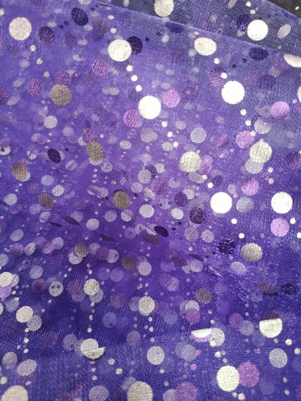 Ткань для шитья и рукоделия, органза с рисунком, цвет фиолетовый, отрез ткани 2м, ширина 150 см.