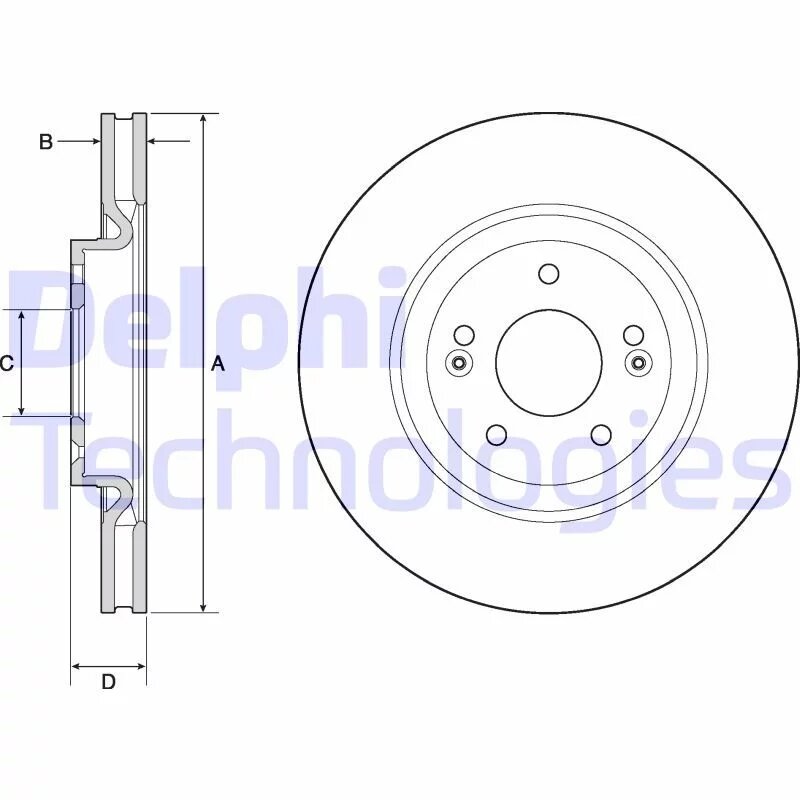 Диск тормозной вентилируемый для автомобиля Hyundai, DELPHI BG4683C (1 шт.)