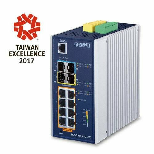 PLANET IGS-5225-8P2S2X IP30 Industrial L2+/L4 8-Port 1000T 802.3at PoE+ 2-port 100/1000X SFP + 2-port 10G SFP
