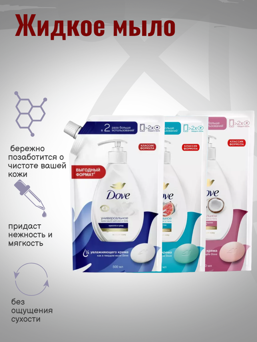 Набор Жидкое мыло Инжир и Лепестки апельсина, кокос и миндальное молочко, Красота и уход 3x500мл