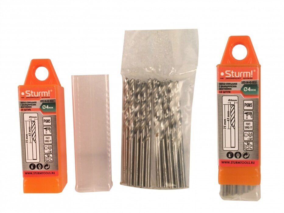 Cверло по металлу Sturm! 4,0х75 мм, сталь HSS, упаковка 10 шт 1055-04-4S-SS10