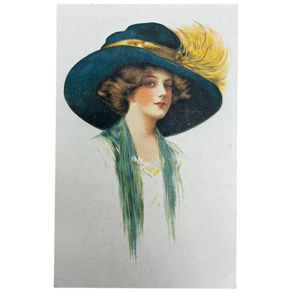 Почтовая открытка "Дама в шляпе с желтым пером" 1900-1917 гг. Европа