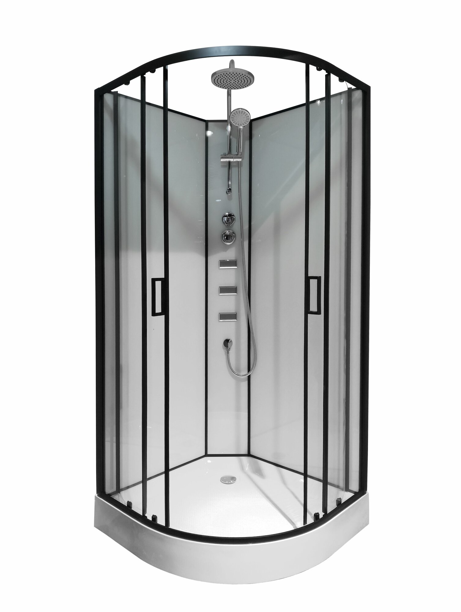 Душевая кабина Loranto NEO 90x90x205 с низким поддоном 15 см, прозрачное закаленное стекло 5 мм, задние стеклянные стенки белые, профиль черный-матовый (CS-21811)