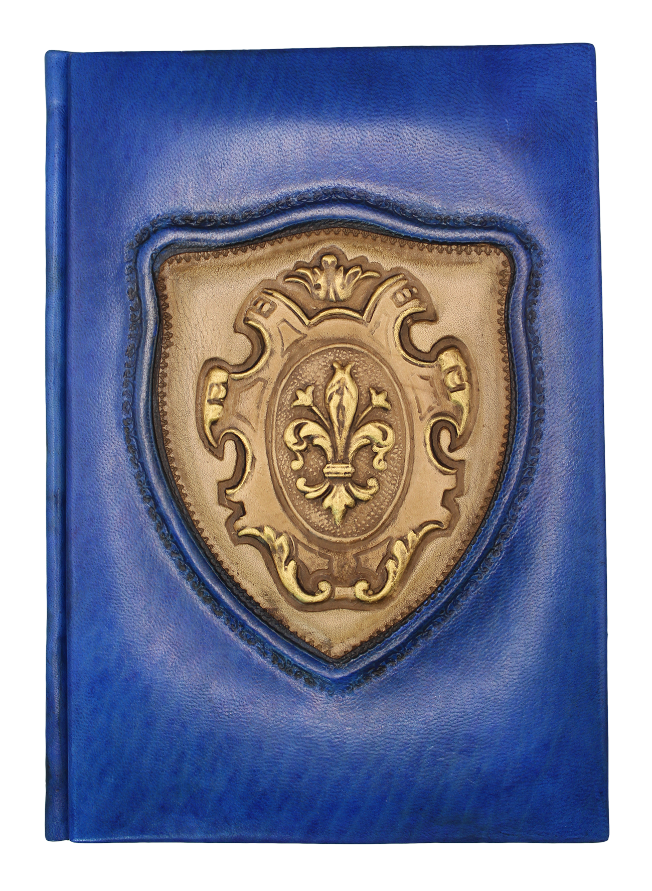 Ежедневник ручной работы из натуральной кожи "Королевская лилия" 15х22. Синий. Сменный блок страниц.