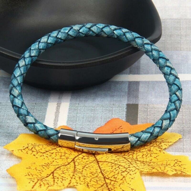 Жесткий браслет, аквамарин, кожа, металл