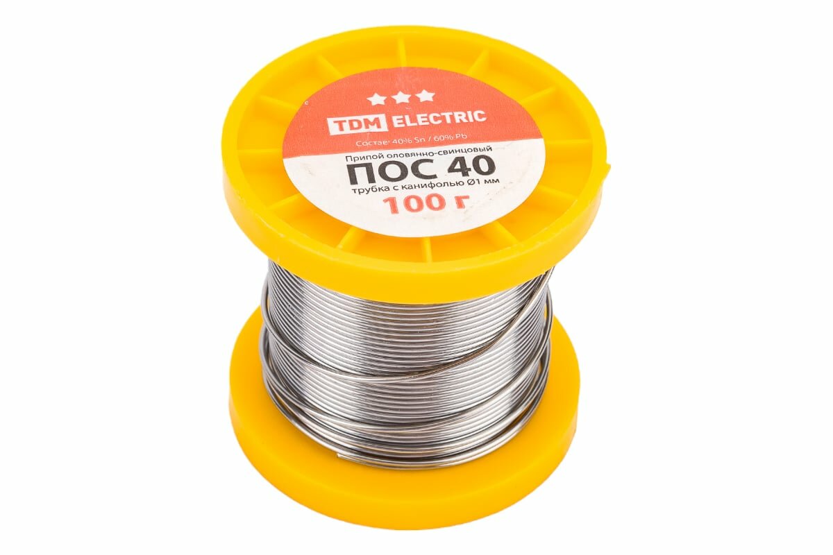 Припой ПОС 40, трубка с канифолью, ГОСТ 21931-76, d1 мм, 100 г, катушка, серия Алмаз TDM {SQ1025-0322}