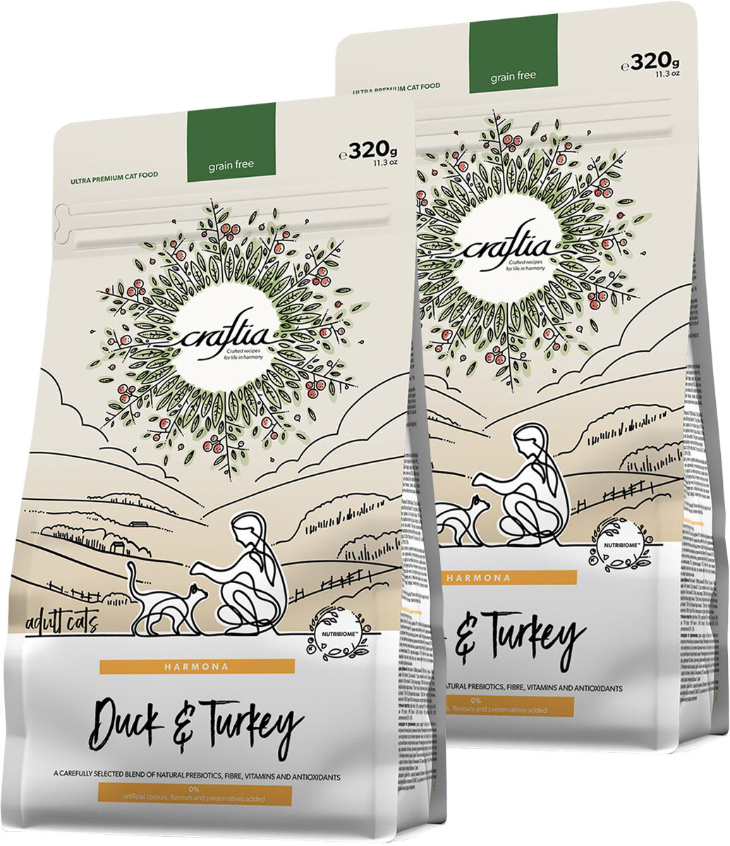 CRAFTIA HARMONA GRAIN FREE ADULT CAT DUCK & TURKEY беззер для взрослых кошек с уткой и индейкойNEW 0,32 + 0,32 кг