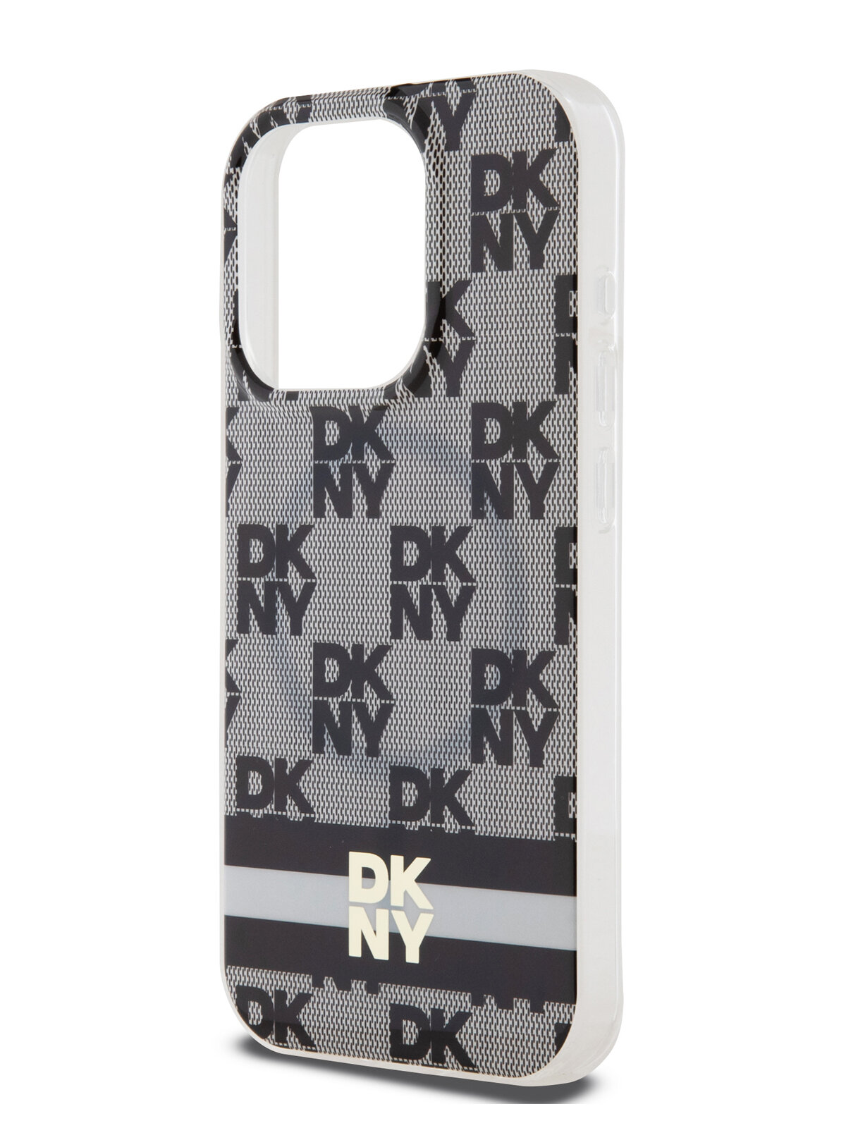 DKNY для iPhone 15 Pro Max чехол PU Checkered Printed stripes Hard Black (MagSafe)