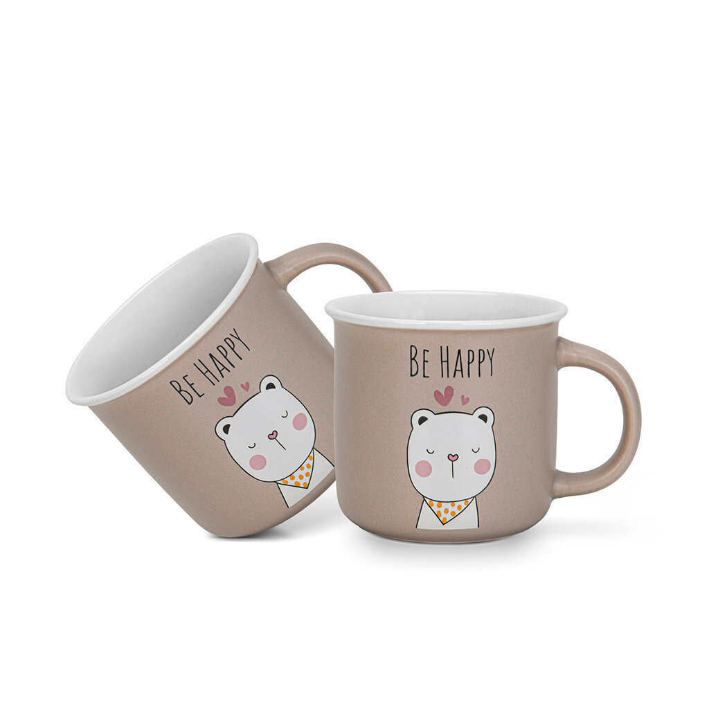Набор из 2-х фарфоровых кружек 380 мл Be happy