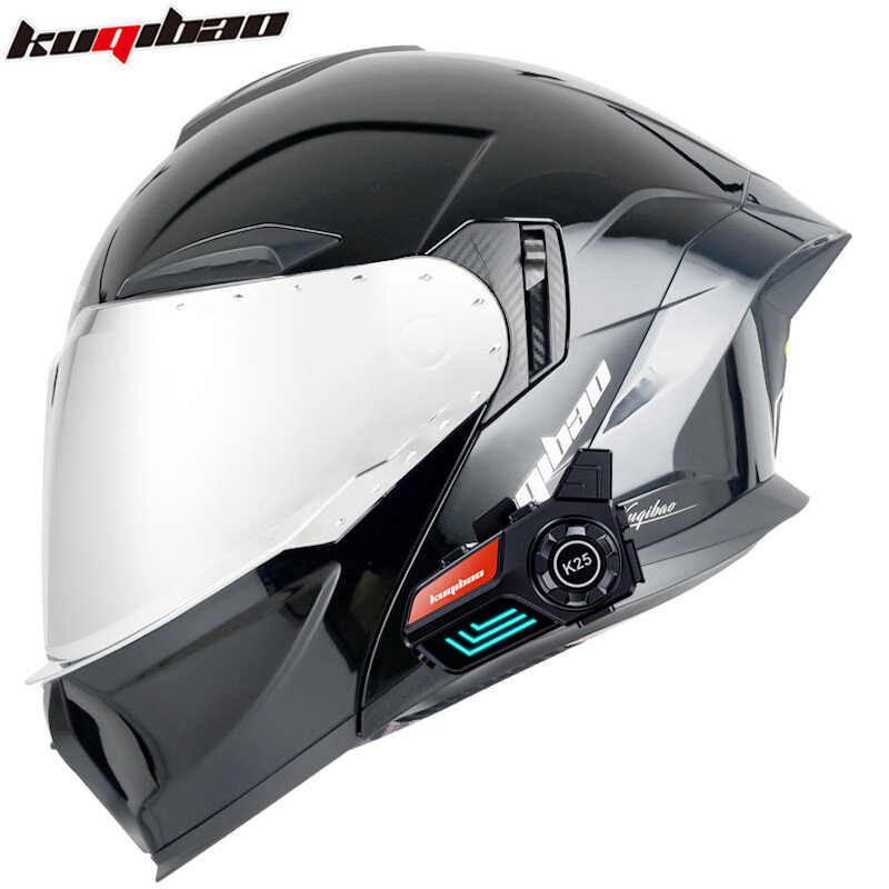 Шлем мотоциклетный Chibao K25, с Bluetooth, 2 линзы, 2XL, ярко-черный