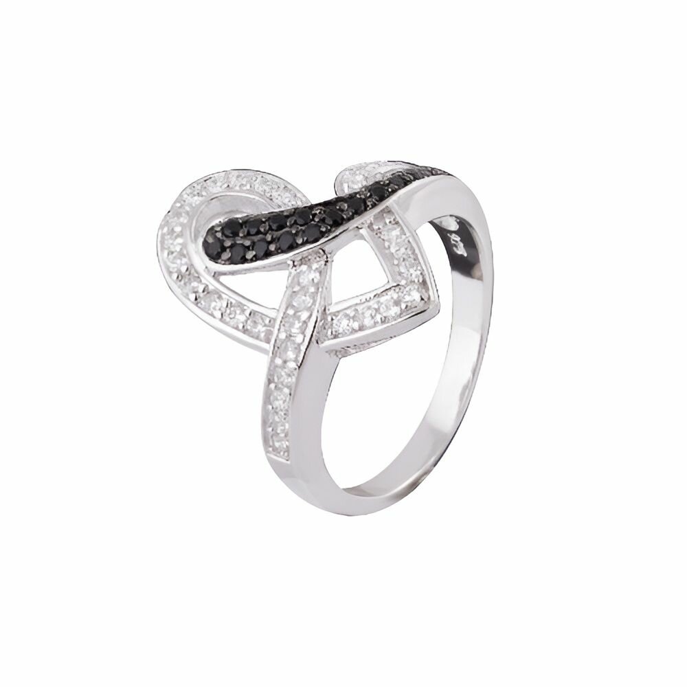 Кольцо тонкое, серебро, 925 проба, родирование, фианит