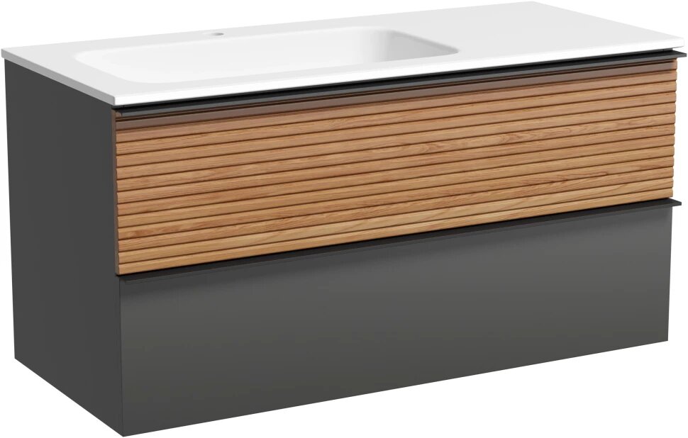 Тумба с раковиной Sancos Delta DL100LGR + CN7014 101 см L, подвесная, дуб красный/графит матовый