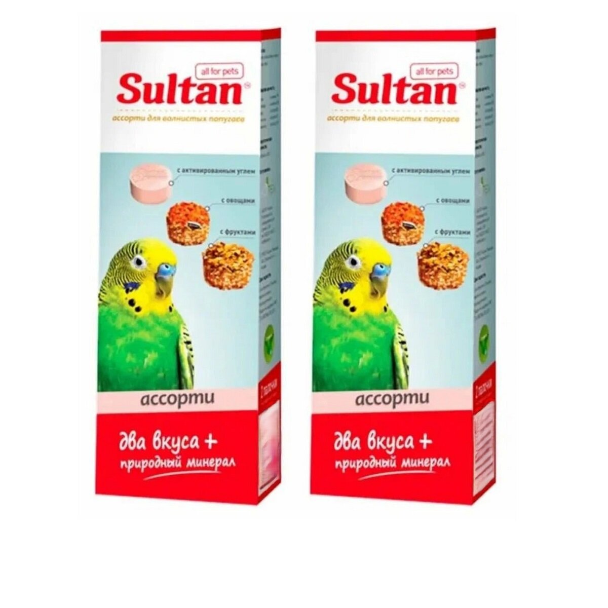 Sultan Лакомство для волнистых попугаев Ассорти с овощами, с фруктами, с активированным углем (2 штуки)