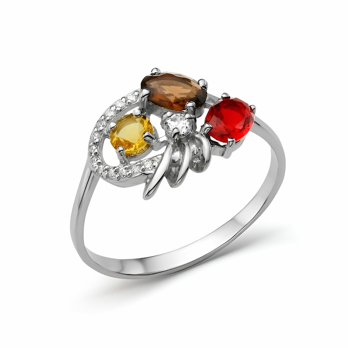 Кольцо тонкое, серебро, 925 проба, родирование, фианит