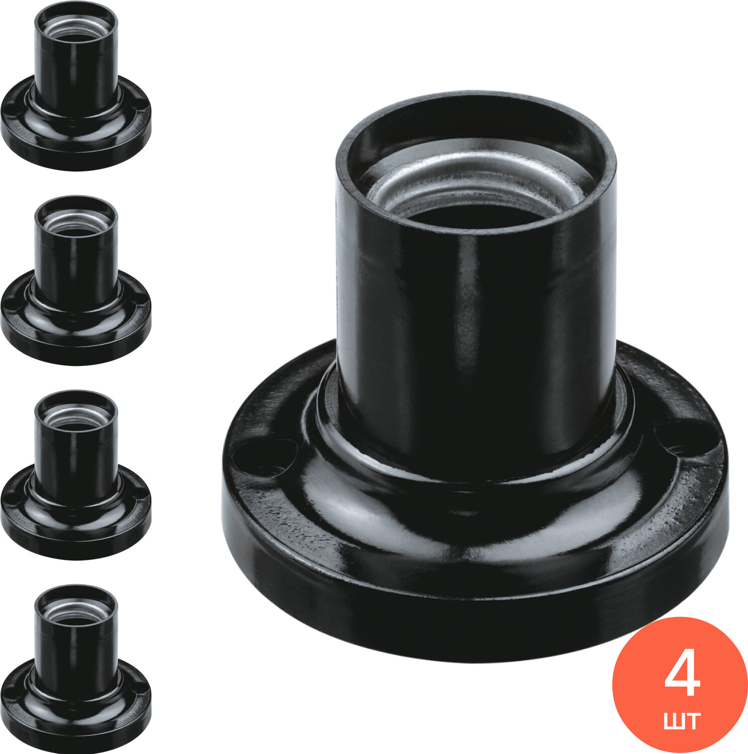 Патрон для лампы Navigator / Навигатор NLH-BL-W2-E27 потолочный прямой, карболит черный, Е27, 71608 / электрооборудование (комплект из 4 шт)