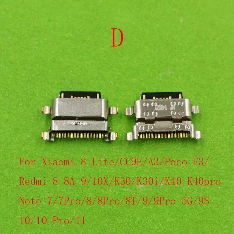 Зарядный USB-порт для Xiaomi 8 Lite/A3/C3 Redmi 6A 9A 9C 7A/Note 11 10 7 8 8T 9S 9 Pro/K20 K30 K40, зарядное устройство с коннектором, 50 шт.
