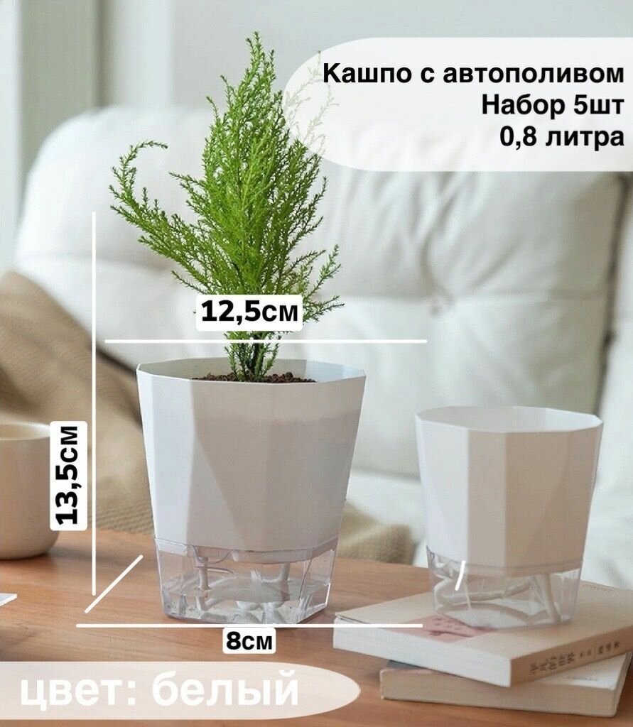 Кашпо, 10 см х 12.5 см х 12.5 см, 0.8 л, 5 шт