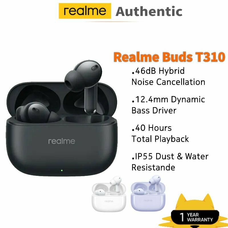 Realme Wireless Headphones with microphone realme buds T310, Bluetooth, black
