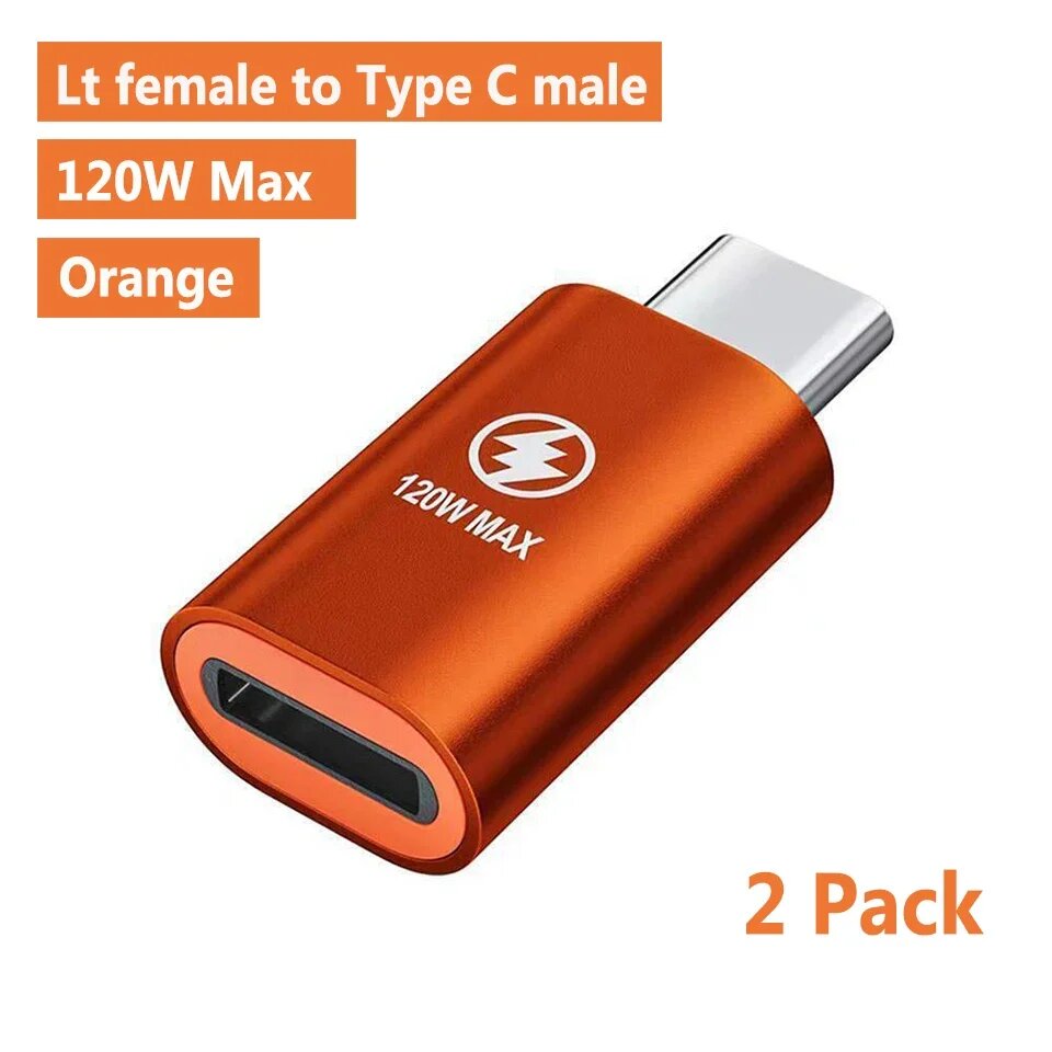 Адаптер Lightning female to Type-C male, 120W, Orange, 2 шт.