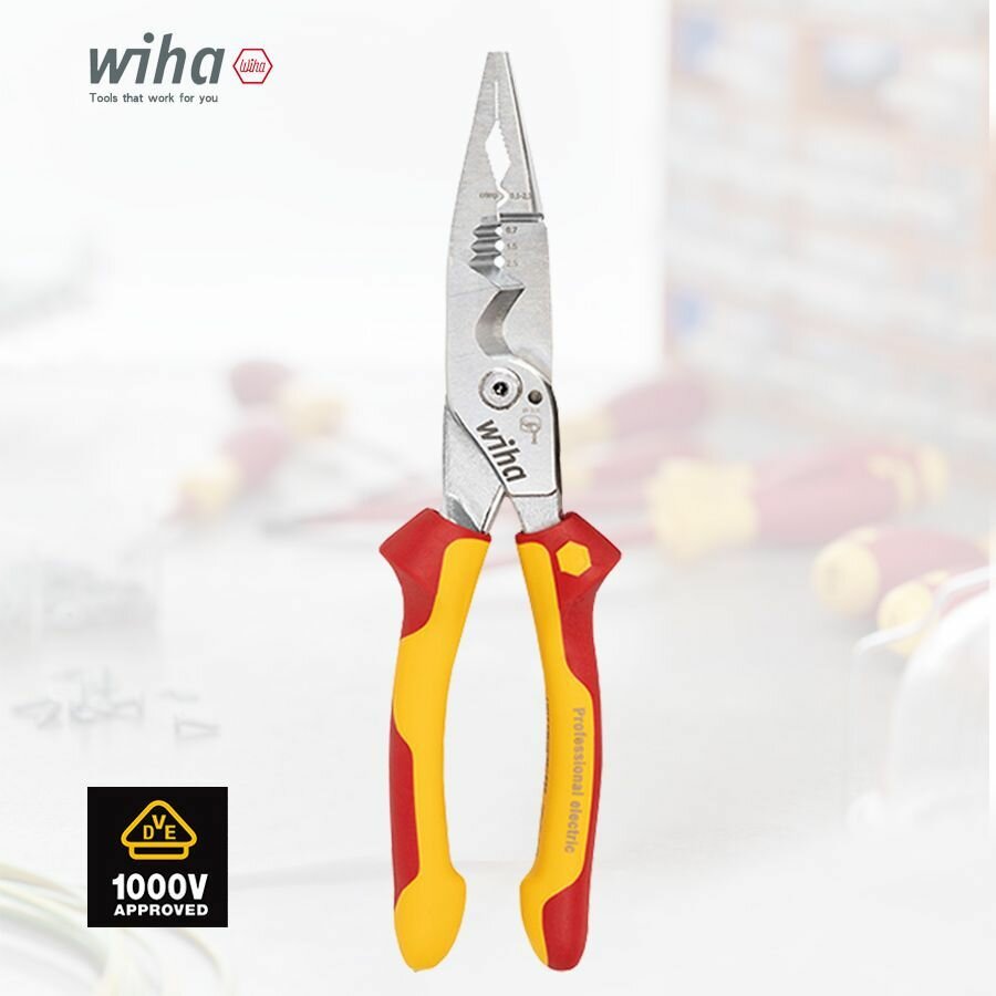Wiha , плоскогубцы электрика 8 в 1 многофункциональный инструмент для зачистки проводов, проверен VDE, широкая ручка, нескользящая 45489