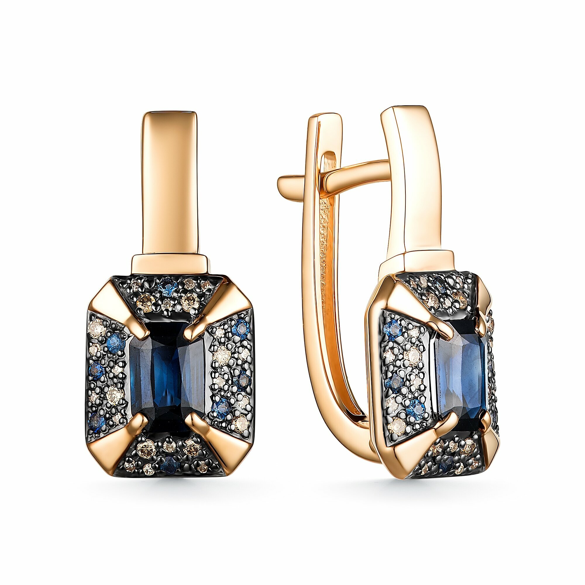 Серьги, красное золото, 585 проба, сапфир, бриллиант