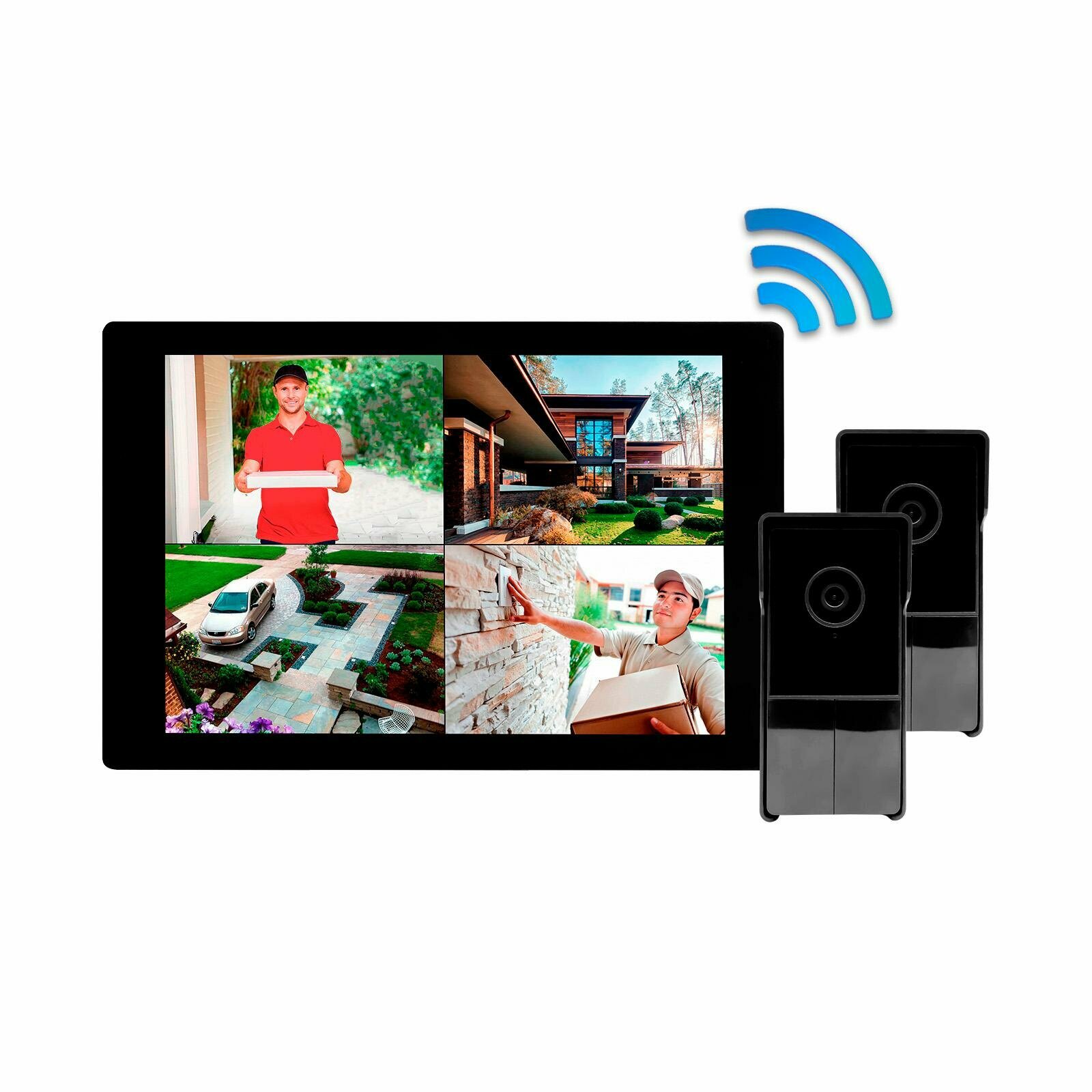 Комплект: беспроводной домофон TUYA - SkyNet 1000 (2+0)-TFT (N50016KO): HD Wi-Fi экран на 10 дюймов и ДВЕ вызывные Wi-Fi панели для видеодомофона