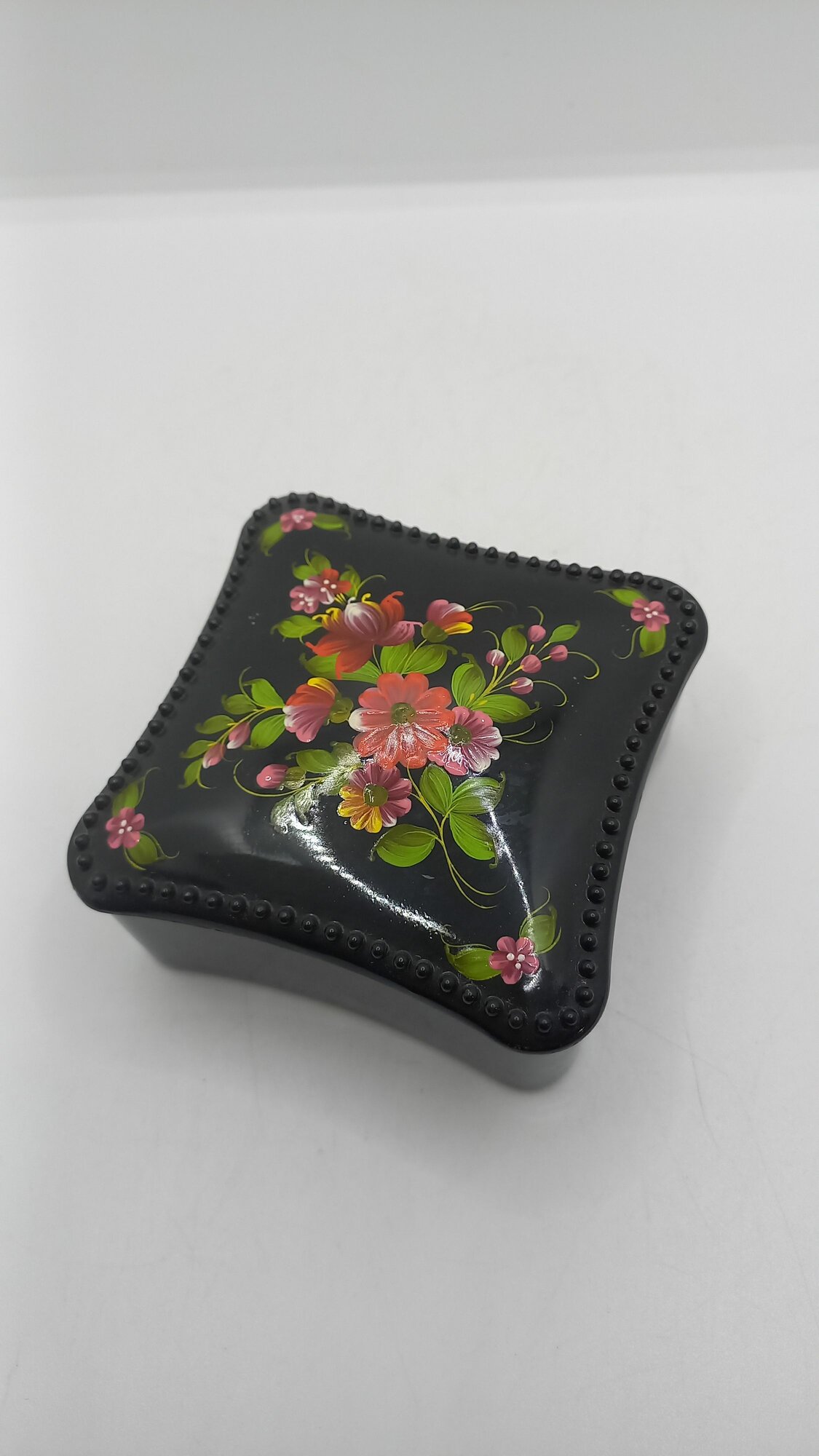 Шкатулка с росписью цветы винтажная советская, папье-маше, СССР