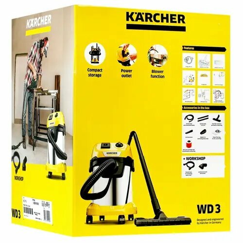 Пылесос Karcher WD 3, для мастерской, с аквафильтром