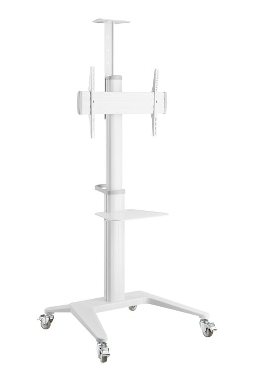 Стойка digis dsm-p764c мобильная для тв 37"-70" до 70 кг, vesa до 600x400мм, алюминий, белая, безынструментальный наклон -12°/+5°, регулировка высоты тв и полок для камеры и источников, поворот в портретное положение (90°)