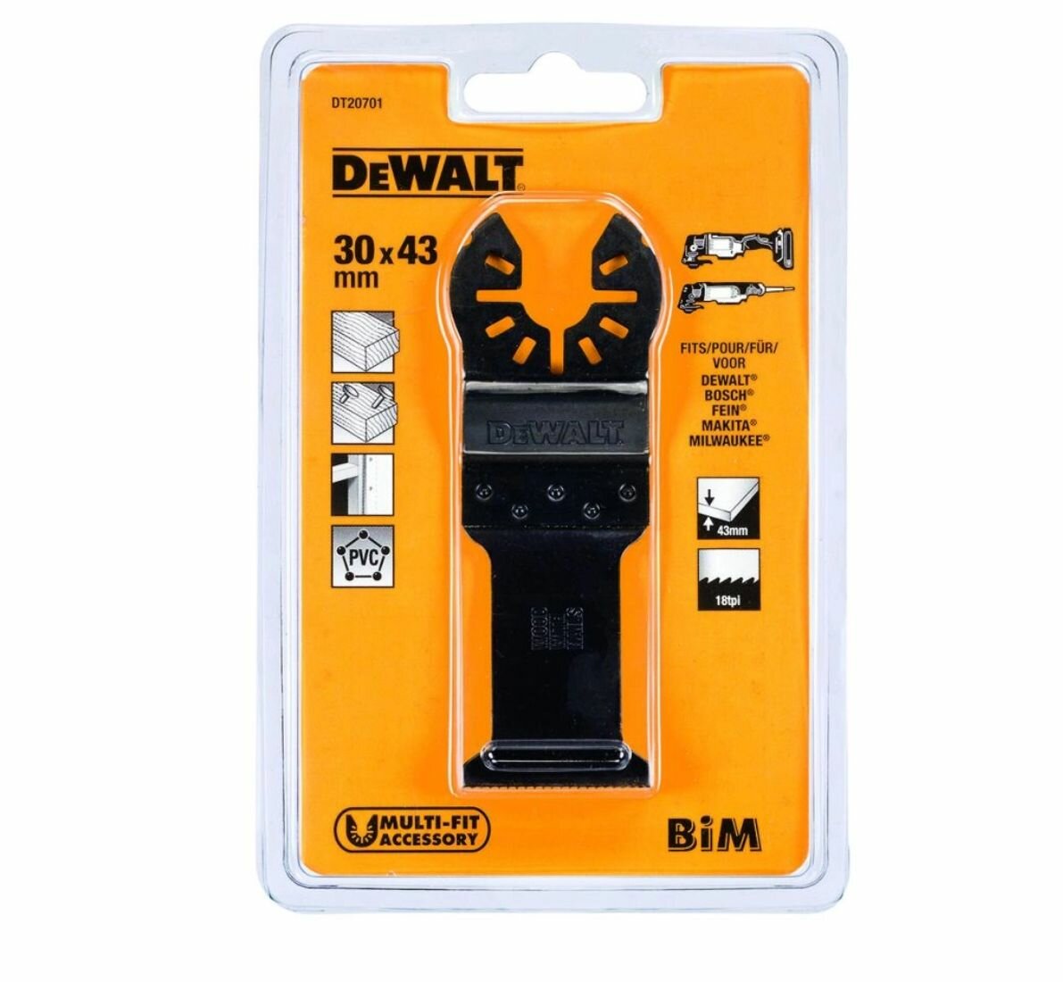Полотно пильное для мультитул "DeWalt" BiM по дер. с гвозд. 30х43мм DT20701-QZ