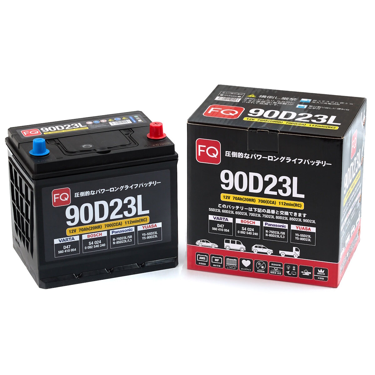 Автомобильный аккумулятор FQ 90D23L 12В 70Ач 700А 232х172х220мм обр. пол.