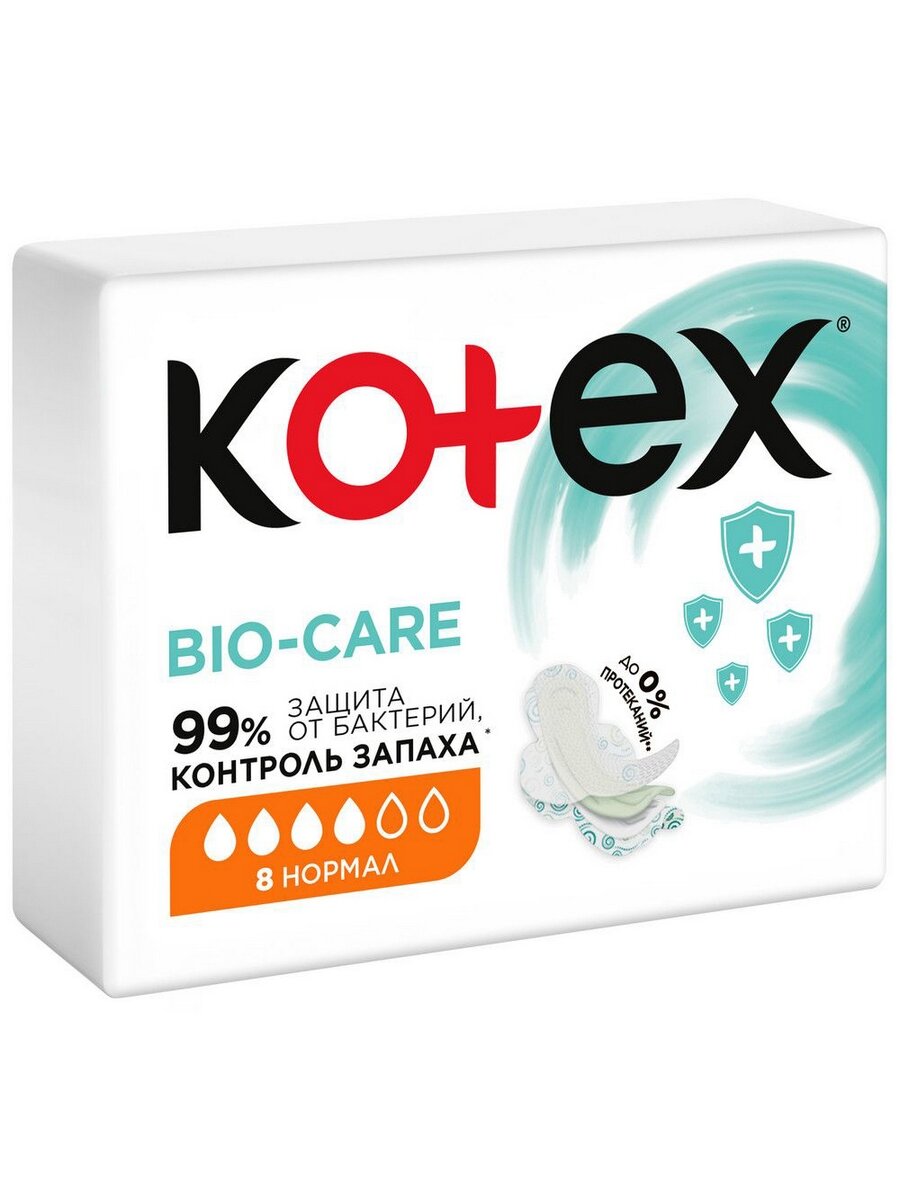 Прокладки гигиенические Kotex Bio-care, нормал, 4 капли из 6, 8шт