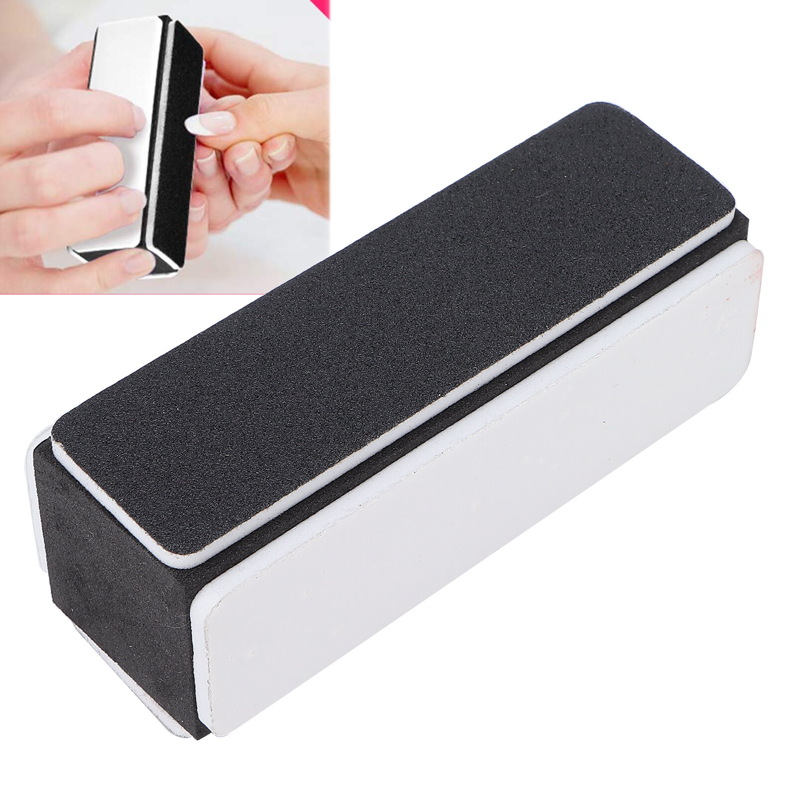 Professional Nail Buffer для маникюра, портативный инструмент для шлифовки ногтей, блок для полировки ногтей, материал: губка, размер: 9 x 3.5 x 3.5 см, черная грубая полоса, серая полоса, белая гладкая поверхность, 1 шт.