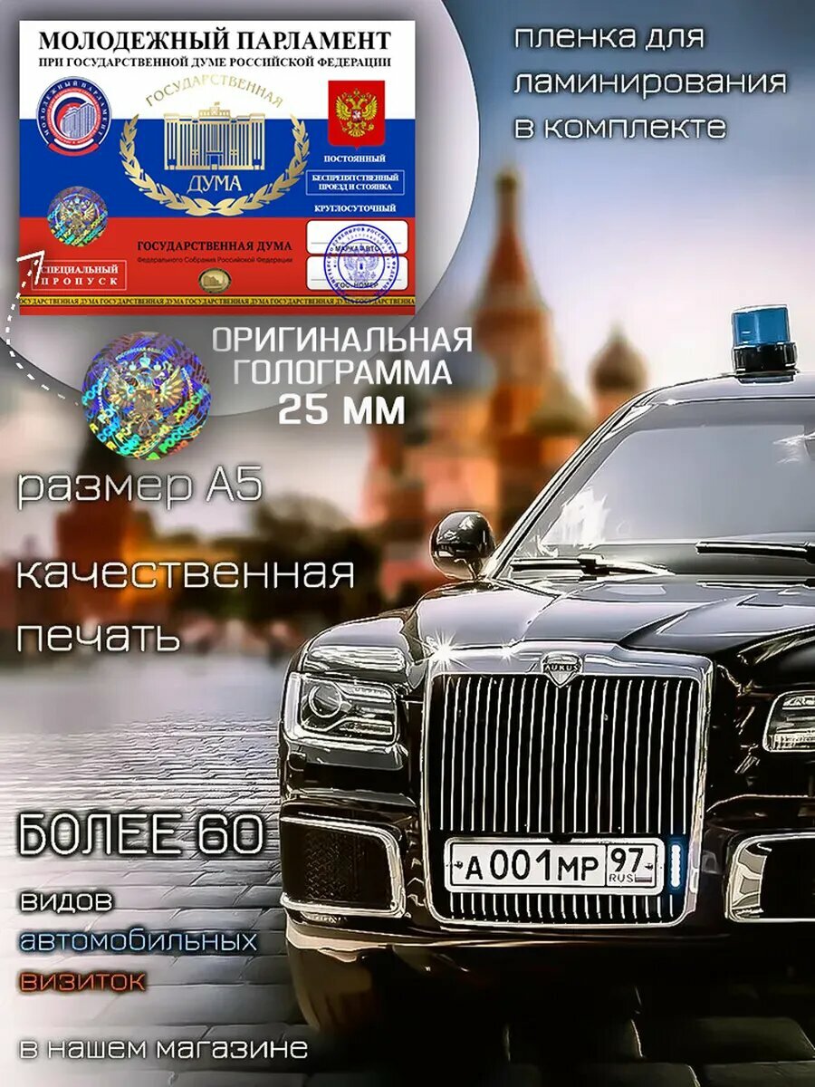 Автовизитка Пропуск молодежный парламент, парковочная визитка, аксессуар для авто, для водителя